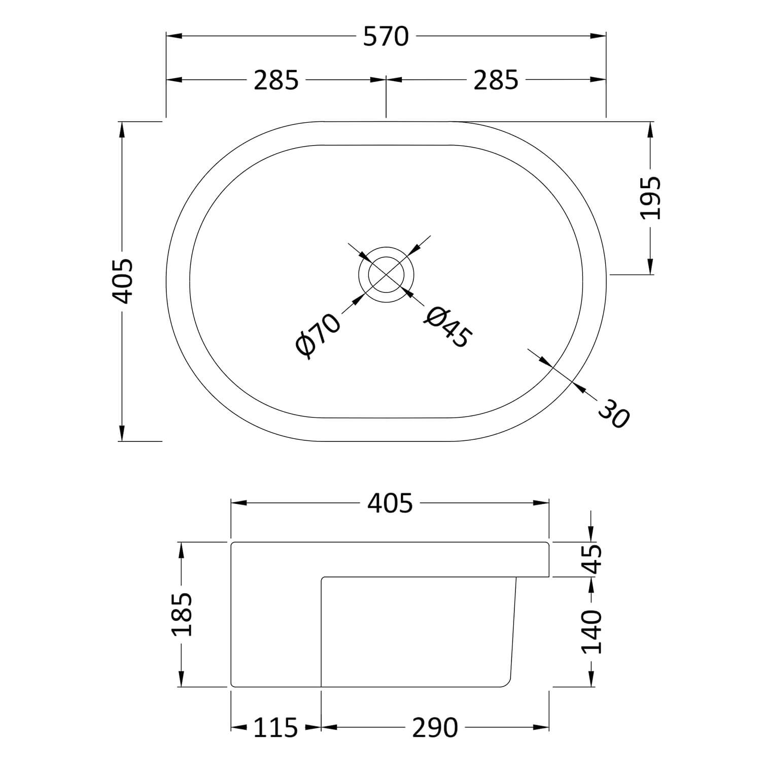 Hudson Reed 570mm Rounded Semi-Recessed Countertop Basin | Tap Warehouse